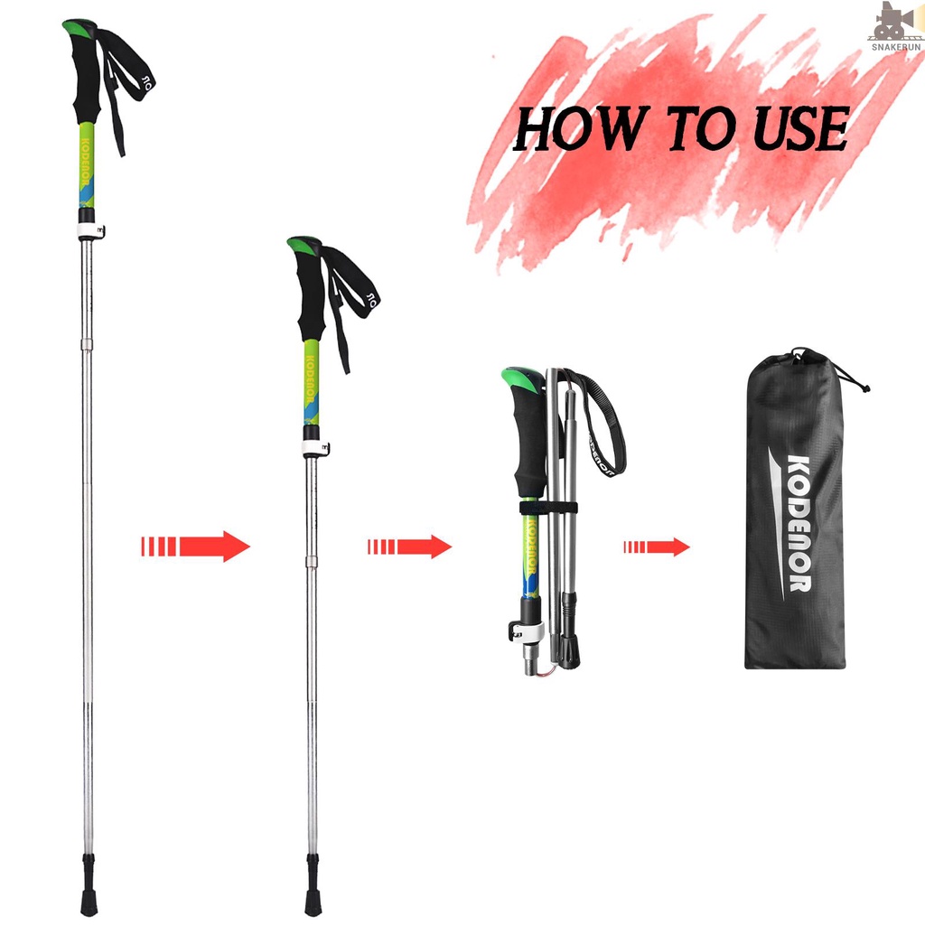 Snakerun 2 PCS Collapsible Trekking Pole Set Men Women 5 Sections ...