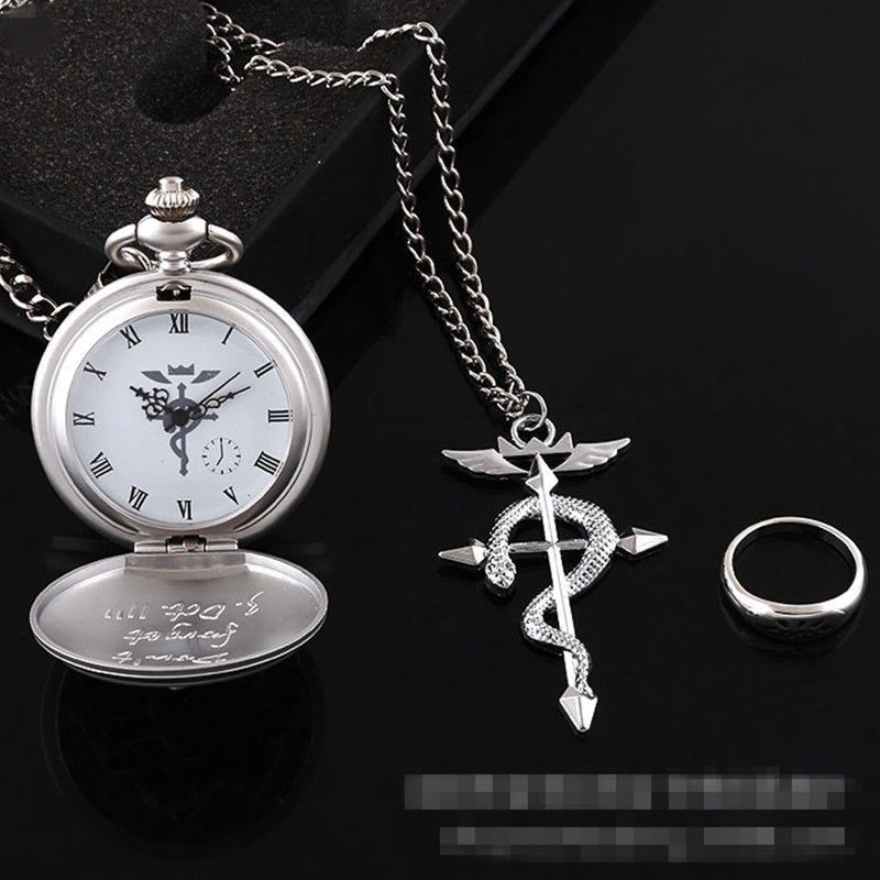 Fashion Jewelry Set Pocket Watch Necklace Ring Fullmetal Alchemist ...