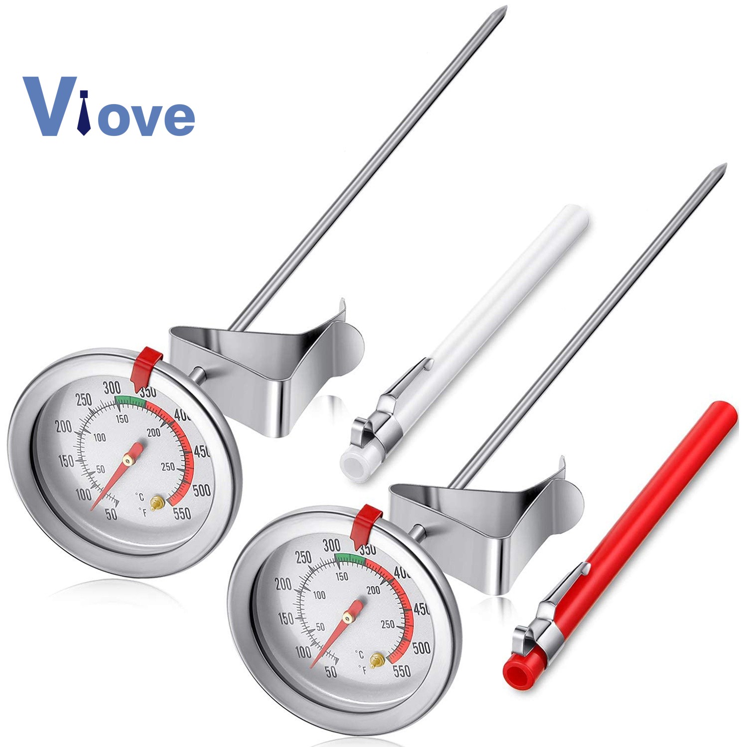2 Pieces Instant Read Dial 11.8 Inch Long Stem Fry Thermometer ...