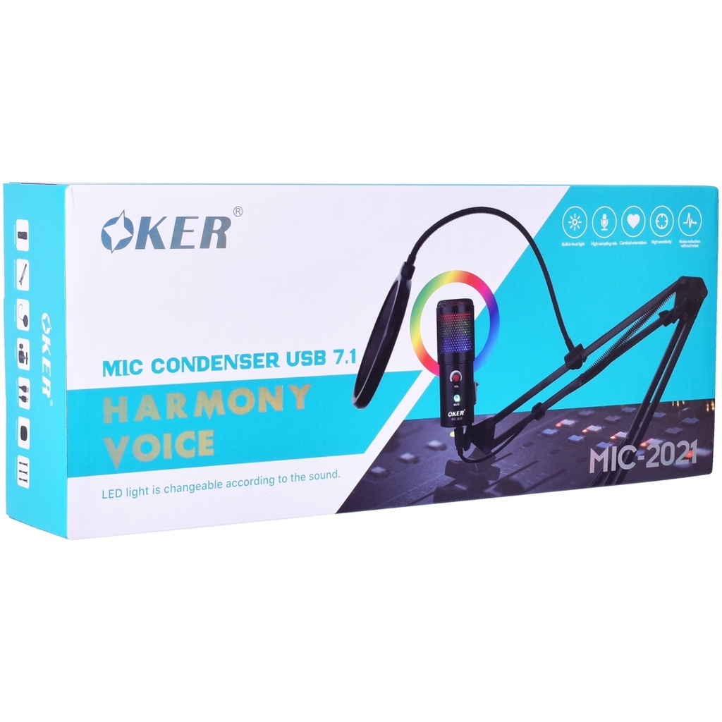 OKER MIC-2021 Microphone Condensor USB 7.1 RGB ไมค์โครโฟน - (Black) - 9ru1zid2kr - ThaiPick