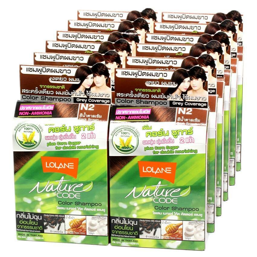 (แพ็ค12ชิ้น) Lolane Nature Code Color Shampoo N2 Dark Brown โลแลน แชมพูปิดผมขาว สีน้ำตาลเข้ม ...
