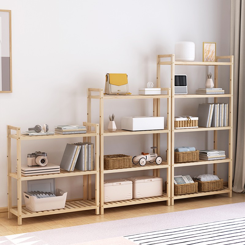 LuXI Solid wood shelf simple living room bookshelf bedroom room storage ...