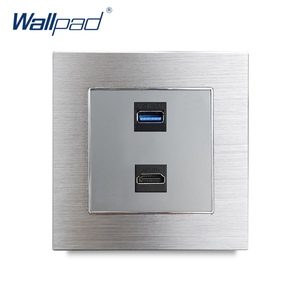 Silver HDMI USB 3.0 Data Transmission Socket Wallpad Wall AL Satin ...