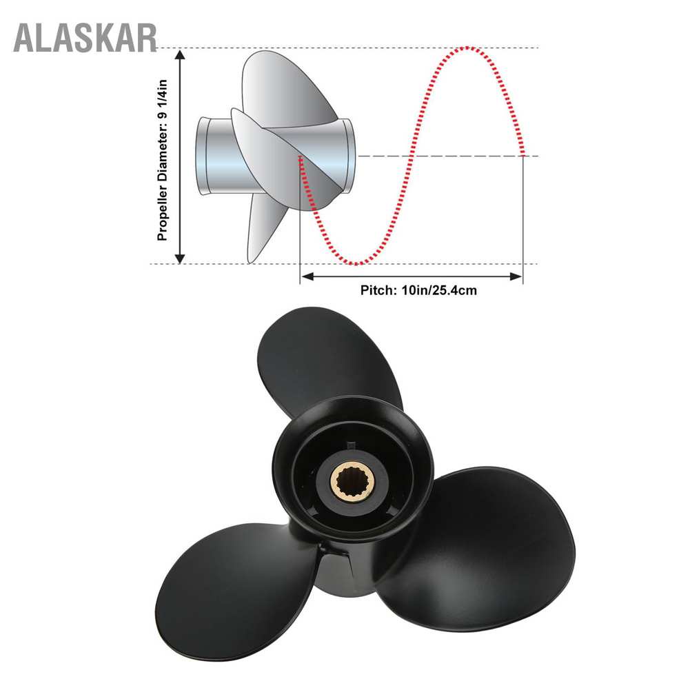 ALASKAR Boat Motor Propeller 3 Blades 14 Spline Teeth Right Rotation ...