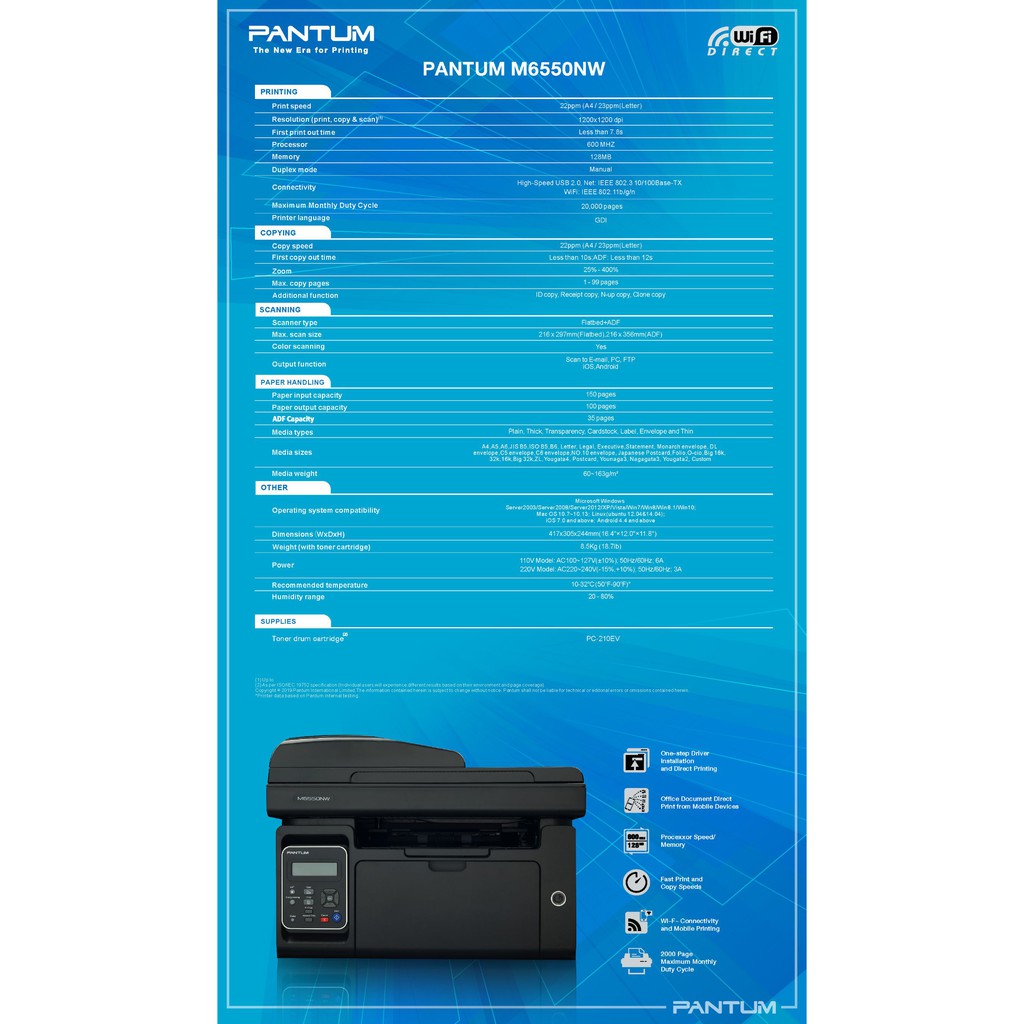 Printer Pantum M6550NW Mono Laser Multifunction (PrintCopyScanWiFi )มี ...