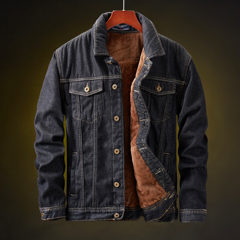 Please COD Winter Men Thick Jackets and Coats Warm Fleece Denim Jacket ...