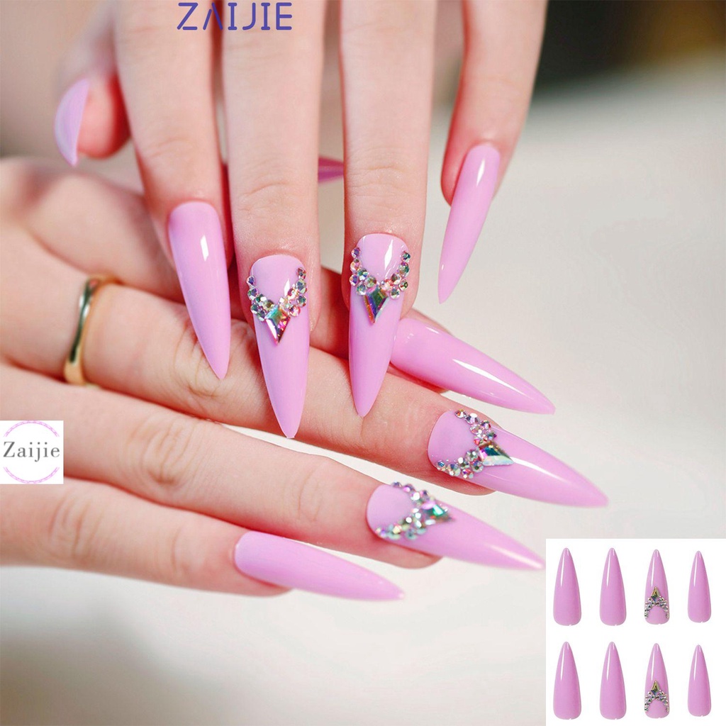 Eutus 24pcs Box Press On Nails Almond False Nails Detachable Glitter