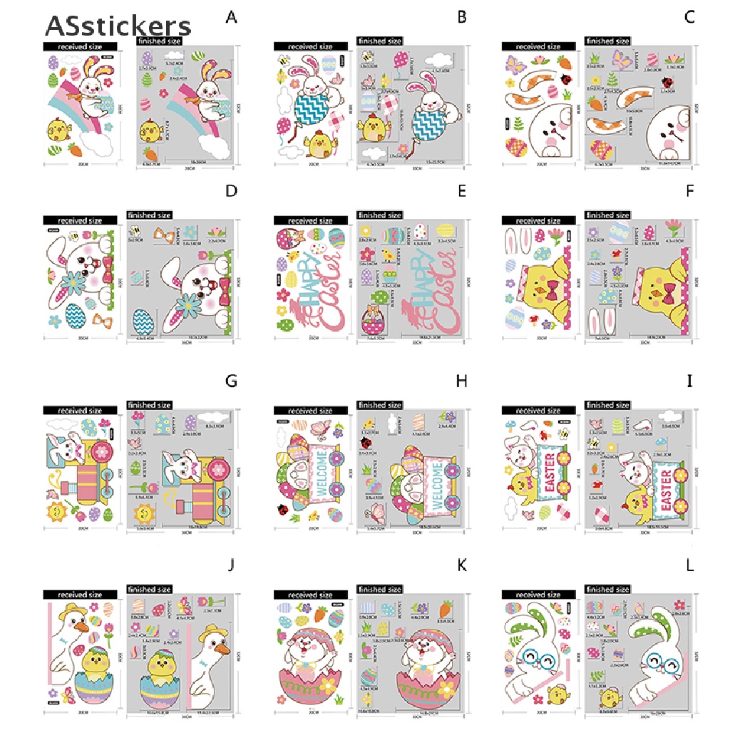 ASstickers 2022 Easter Stickers Cartoon Egg Wall Stickers Window ...