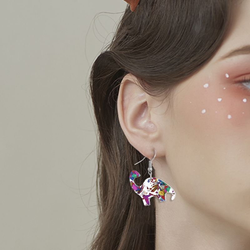 ต่างหูอะครีลิคลายไดโนเสาร์น่ารักหลายสีสัน 4 คู่ / ชุดสําหรับผู้หญิง ...
