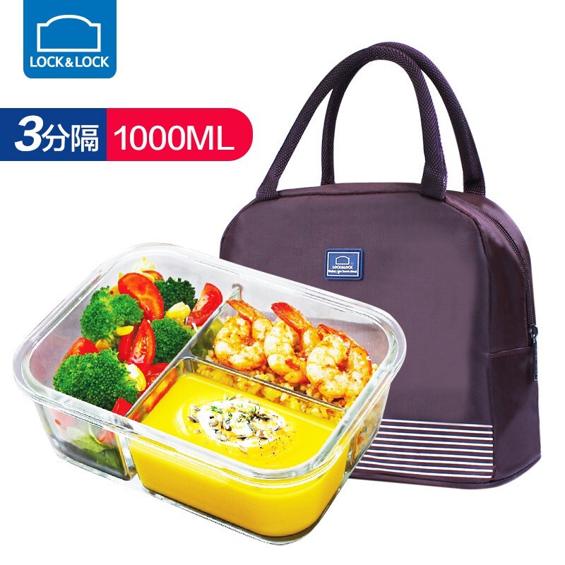 LockLockLOCKLOCKLunch Box Separated Heat-Resistant Glass Crisper ...