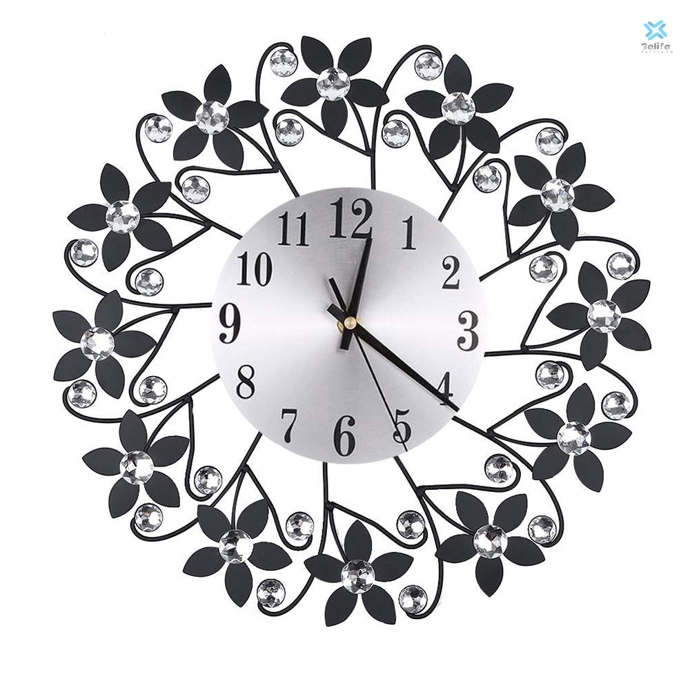 Elife Retro Luxury Flower Shape Diamond Round Quartz Clock Art Wall ...