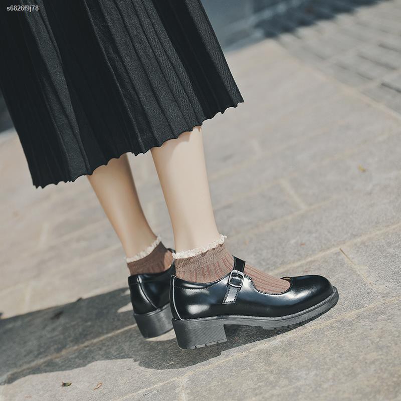 JK shoesเอิร์ลแมวกลางส้นรองเท้าเฮปเบิร์รองเท้าแมรี่เจนหญิงหนังย้อนยุคขนาดเล็กรองเท้าหนัง jk ...