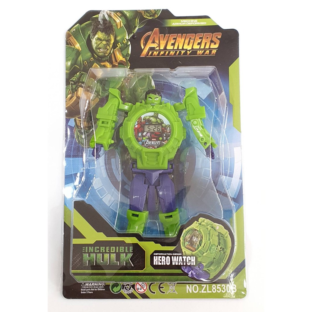 นาฬิกาเด็ก 2 IN 1 ซุปเปอร์ฮีโร่ อเวนเจอร์ นาฬิกาข้อมือ แปลงร่าง หุ่น ...