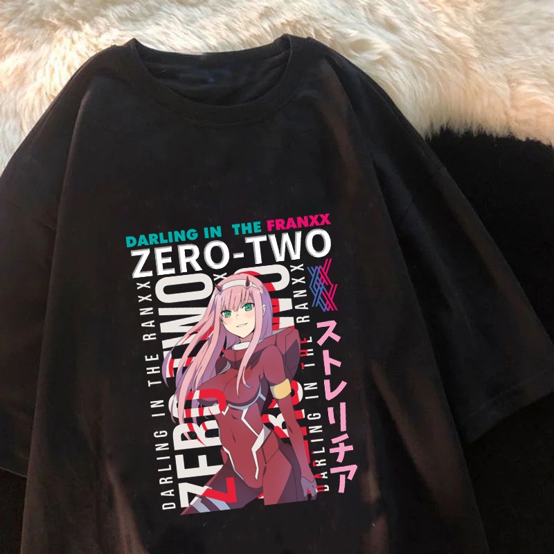 ROUND คอลูกเรือเสื้อยืด พิมพ์ลายอนิเมะ Darling In The Franxx Zero Two ...