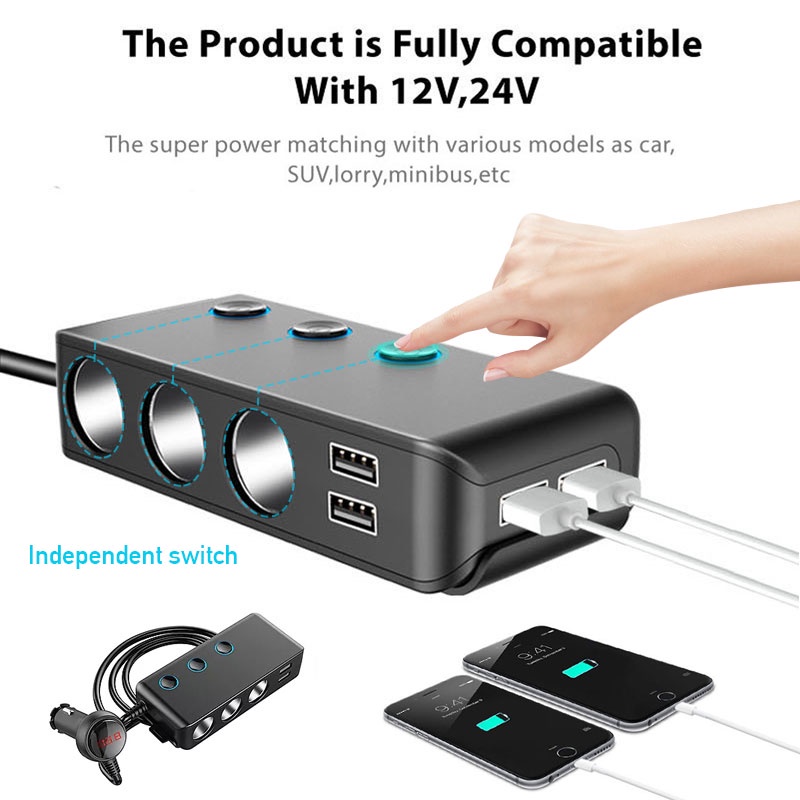 Quick Charge 3.0 Cigarette Lighter Splitter 4 USB Ports 120W Car ...