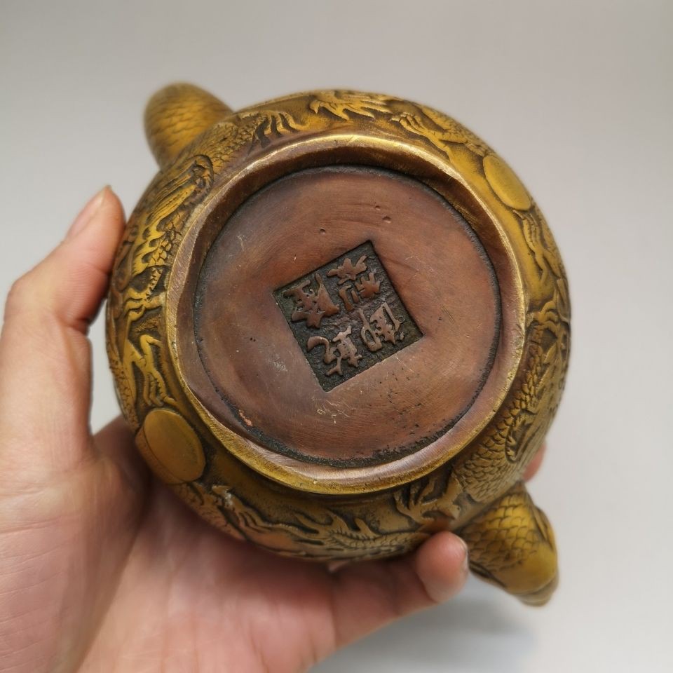 กาน้ำชาทองแดงบริสุทธิ์กาต้มน้ำทองเหลือง Seiko หม้อด้ามสูงโบราณ Dragon ...
