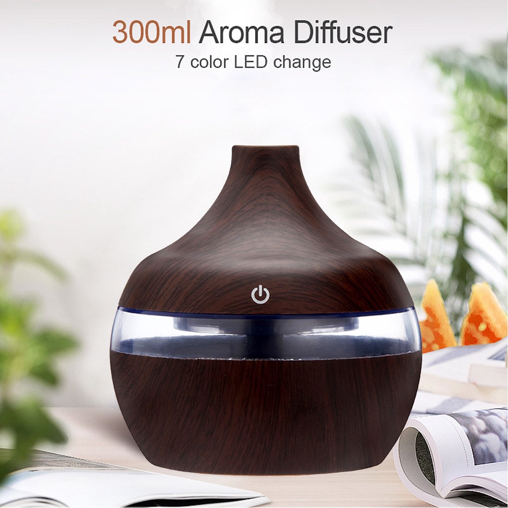 Air Aroma Essential Wood Grain Air Humidifier USB Mini Mist Maker LED ...