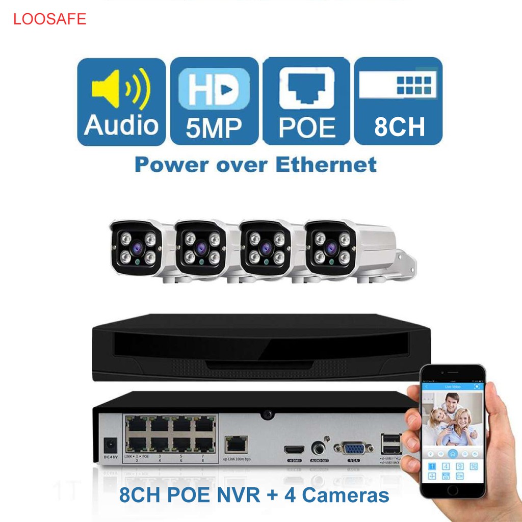 กล้องวงจรปิดรักษาความปลอดภัย 5 mp hd poe nvr 8ch poe พร้อมรีโมท 4 ชิ้น ...