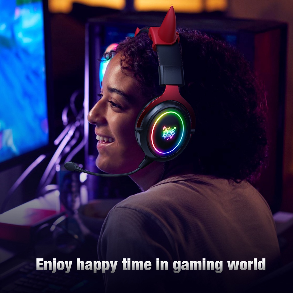 ONIKUMA X10 Cat Pink Devil Horn RGB Gaming Headset หูฟัง หูฟังมือถือ หู ...
