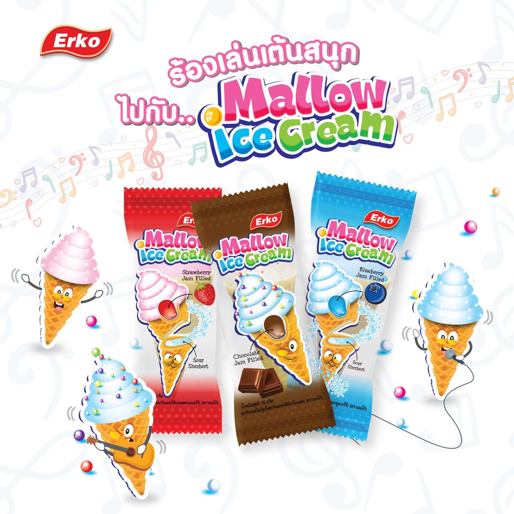 เออโก้ แมลโลว์ ไอศกรีม สอดไส้ แยมสตรอเบอร์รี 15กรัม x 12แท่ง Erko ML ...