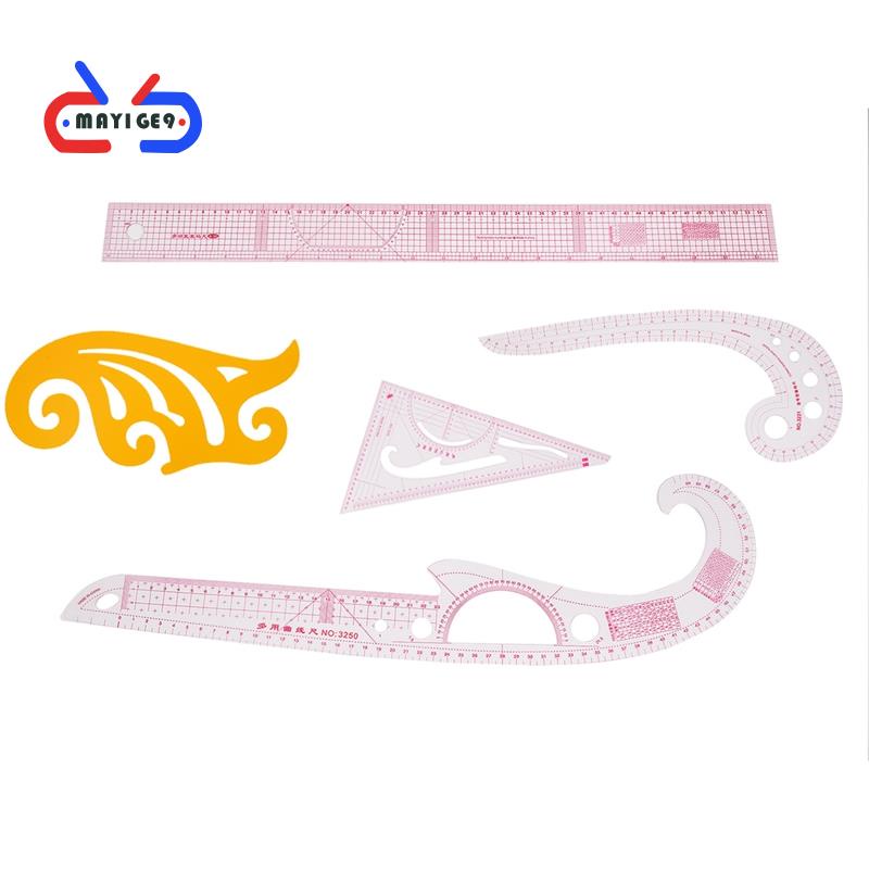 5Pcs/set Styling Ruler French Curve Set Cutting Ruler Yardstick Sleeve ...