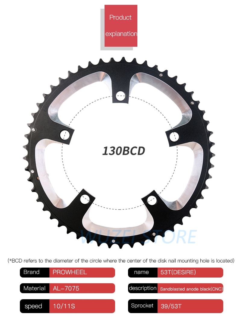 PROWHEEL Road chainrings 34/39/50/53T Aluminum Alloy Steel Sprocket 130 ...