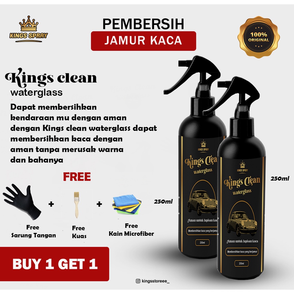 น้ํายาทําความสะอาดกระจกรถยนต์ - กระจกน้ํา KINGS CLEAN (2 ชิ้น) - ฟรีสเปรย์ฉีดน้ํา แข็งแรง และ ...