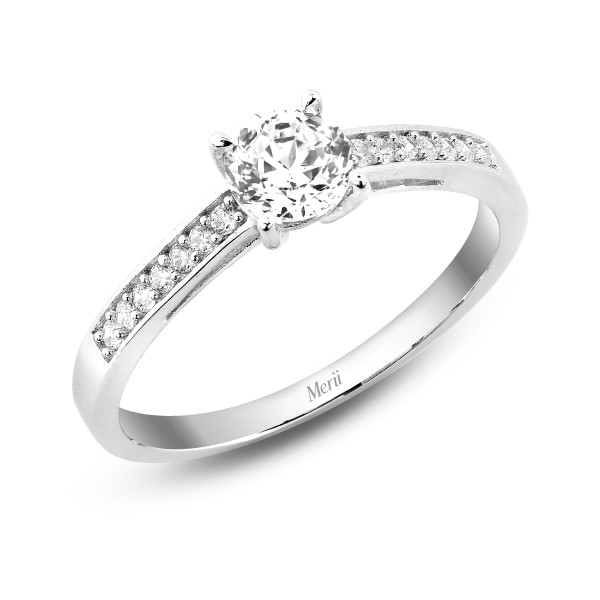 Merii แหวนเงินแท้ 925 ชุบโรเดียม ประดับเพชร CZ ขนาด 5 mm ฝัง4หนามเตย ...