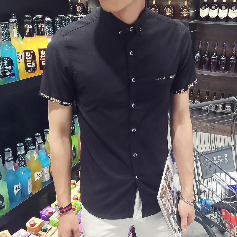 Summer Print Short Sleeved Shirt Mens Body Style Korean Trend Handsome
