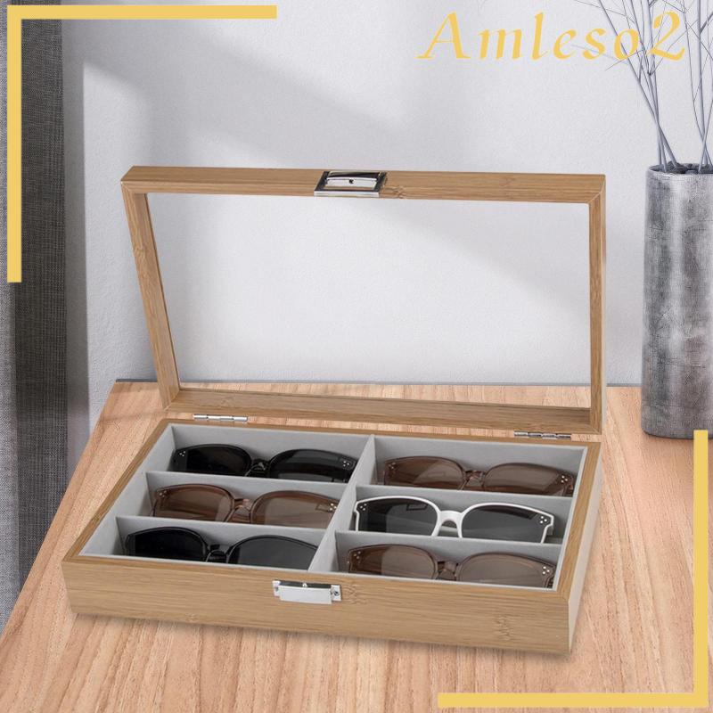 AMLESO2 6 Slots Sunglasses Display Box Wooden Case for Women Men ...