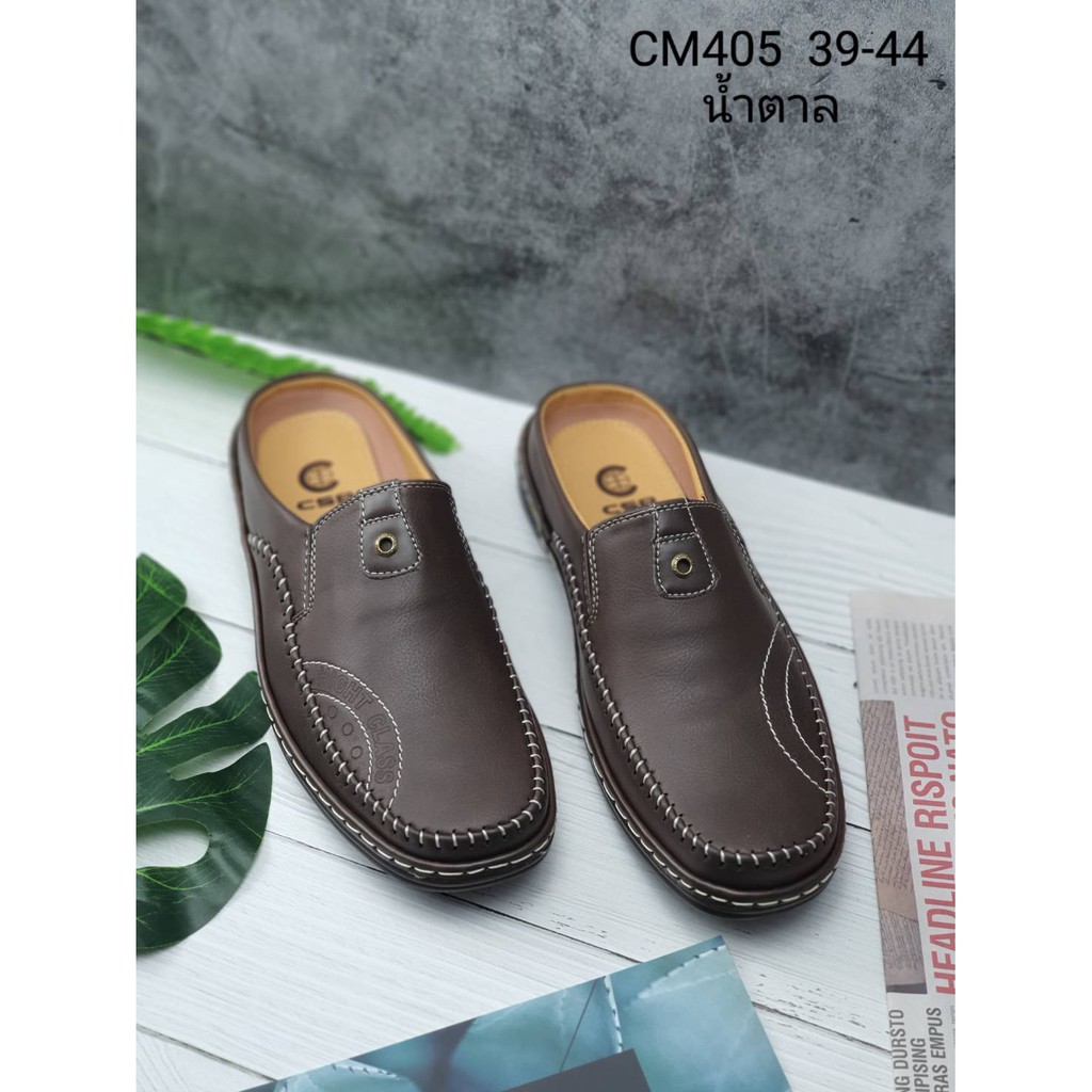 รองเท้าหนังแบบเปิดส้น ลำลอง CM405 ไซส์ 39-44 มี 3 สี น้ำตาล ดำ แทน ไซส์ ...