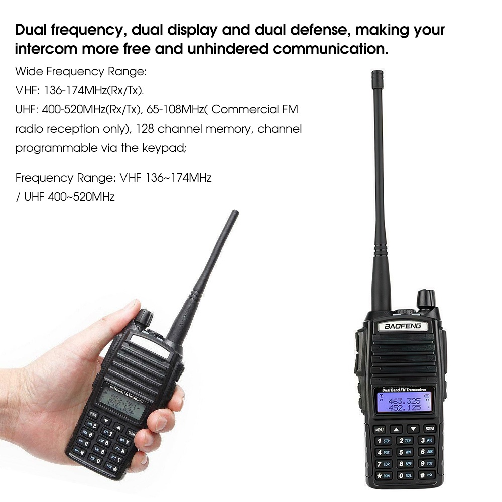 BBAOFENG Wireless Walkie Talkie 10KM 5W High Power VHF UHF Dual Band Handheld Intercom for Hotel ...