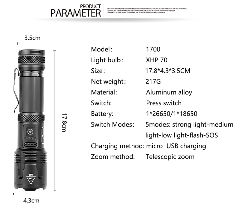 XHP100 High Quality 9 Core Led Flashlight Zoom Flashlight USB ...