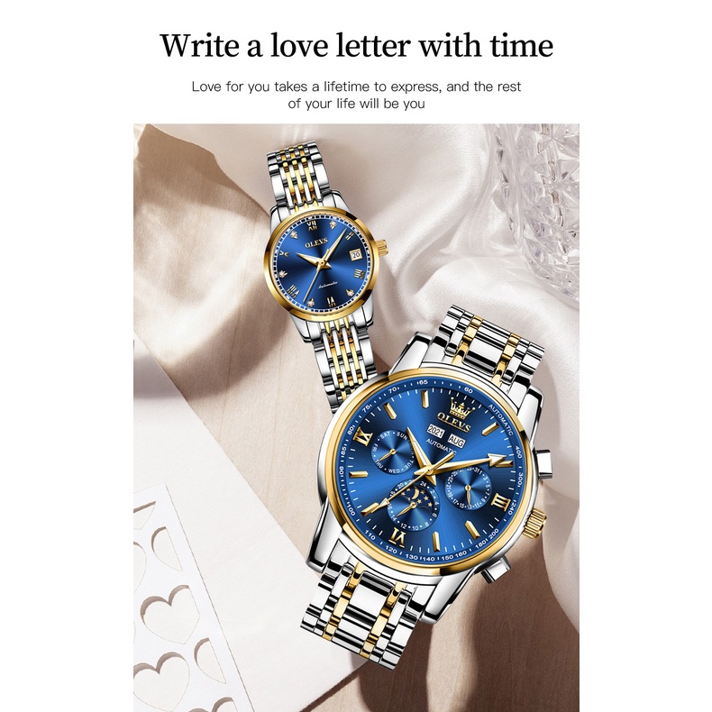 OLEVS Luxury Lover Watches Waterproof Men Women Mechanical Watches ...