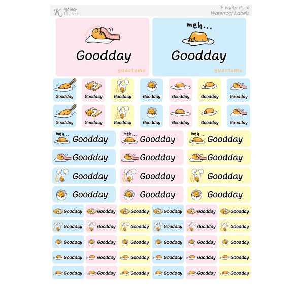 3แถม1 สติ๊กเกอร์ชื่อกันน้ำน่ารักๆ Gudetama ไข่ขี้เกียจ เลือกสีพื้น ...