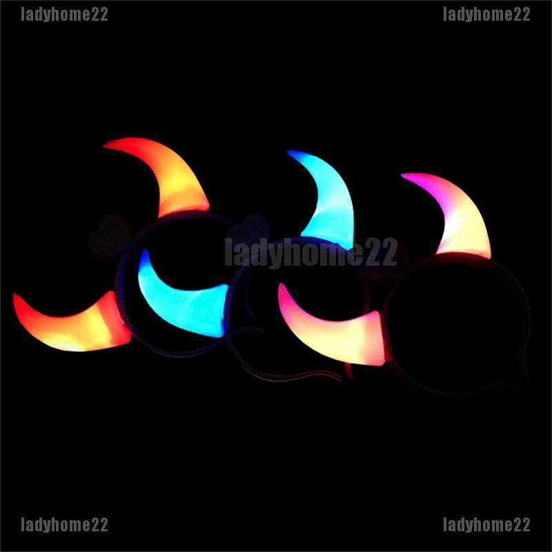 ☺☺Colorful LED Lamp Glowing Horns Luminous Devil Lights Halloween Party ...