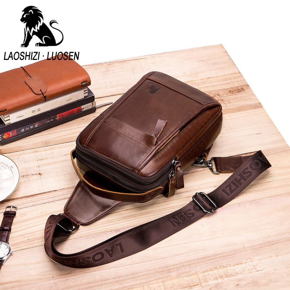 Laoshizi กระเป๋าคาดอกสะพายไหล่สําหรับผู้ชายหนังแท้กันน้ํา Crossbody ...