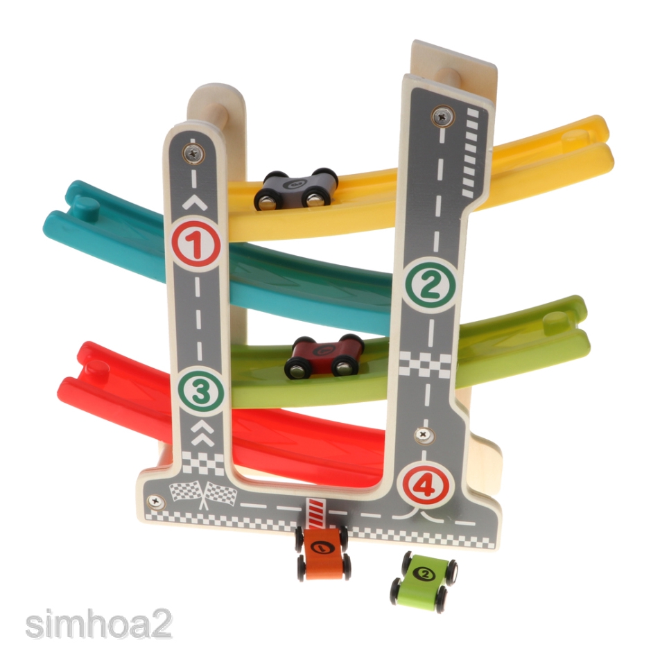 Wooden Click Clack Ramp Track Race Car Toy for Kids Early Developmental ...