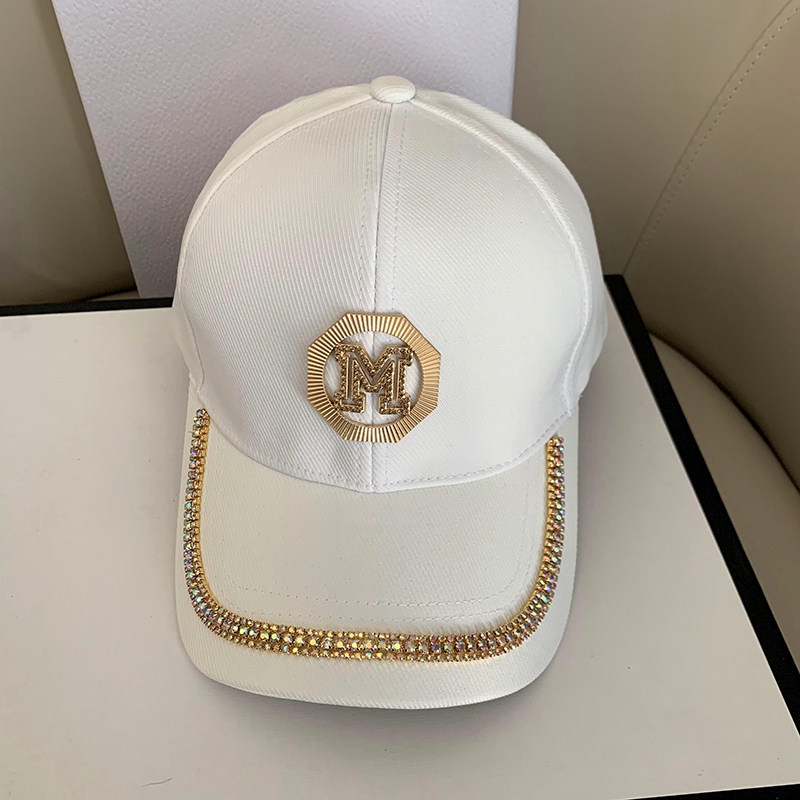 2021 Fashion Hot Sale Rhinestone Letter M Baseball Cap Female Solid ...