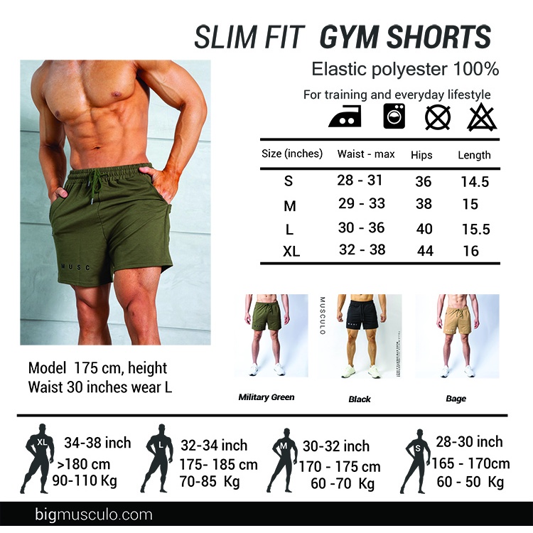 Musculo slim fit gym shorts MUSC -SS21 กางเกงยิมขาสั้นเหนือเข่า ทรงสลิม ...