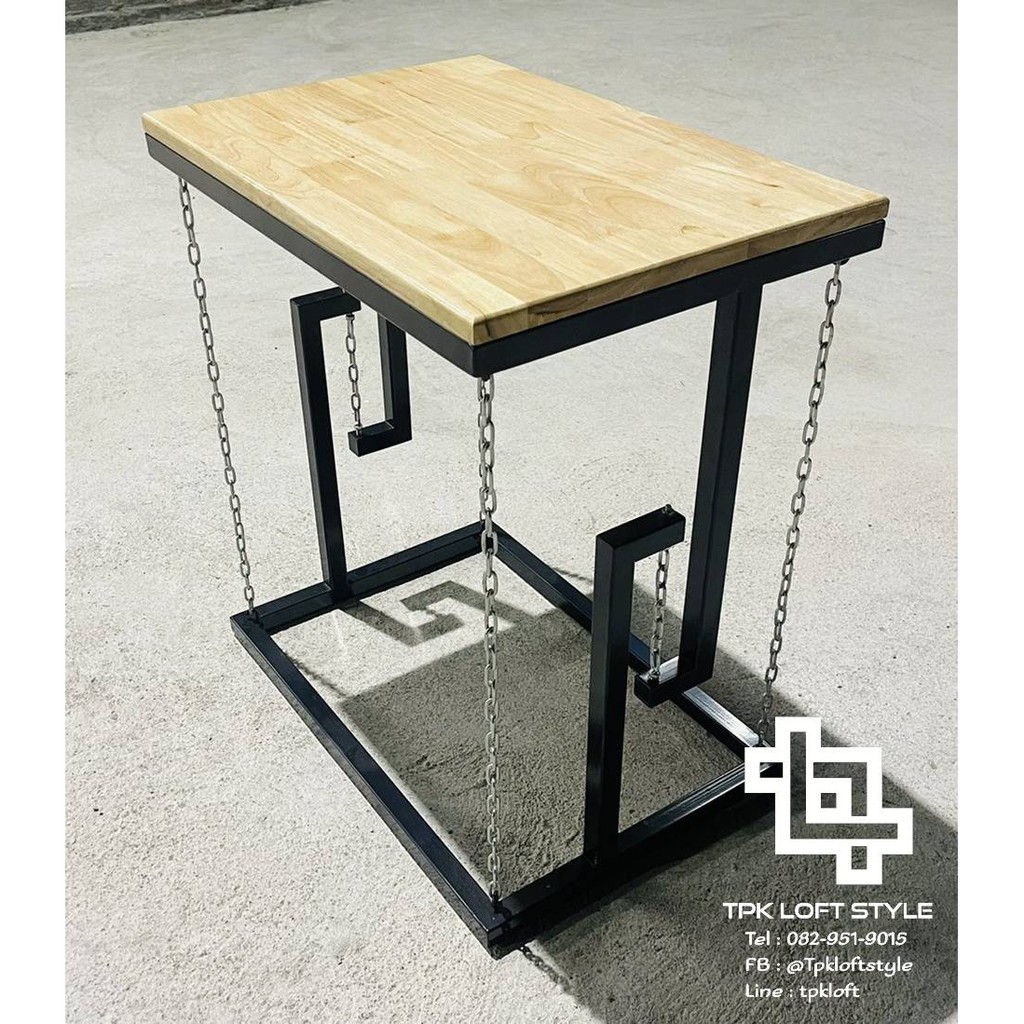 โต๊ะโซ่ลอยได้ สไตล์ Loft ไม้ยางพาราประสาน - tpkloftstyle.th - ThaiPick