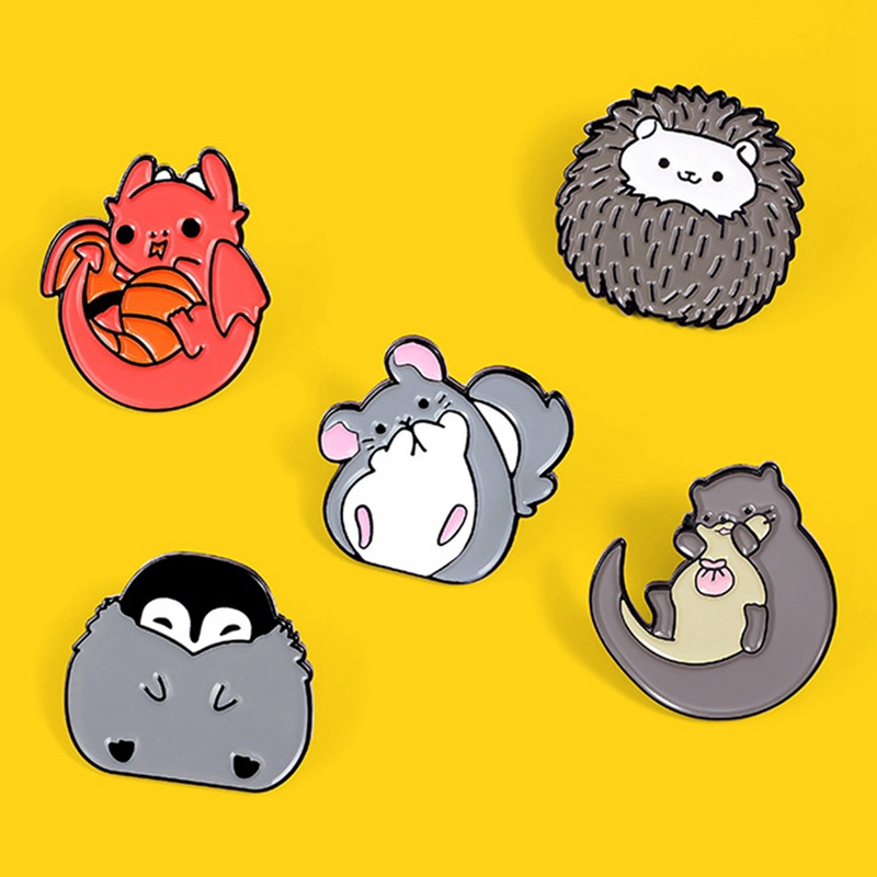Cute Enamel Pin Custom Chinchilla Hedgehog Otter Penguin Dragon Badge ...