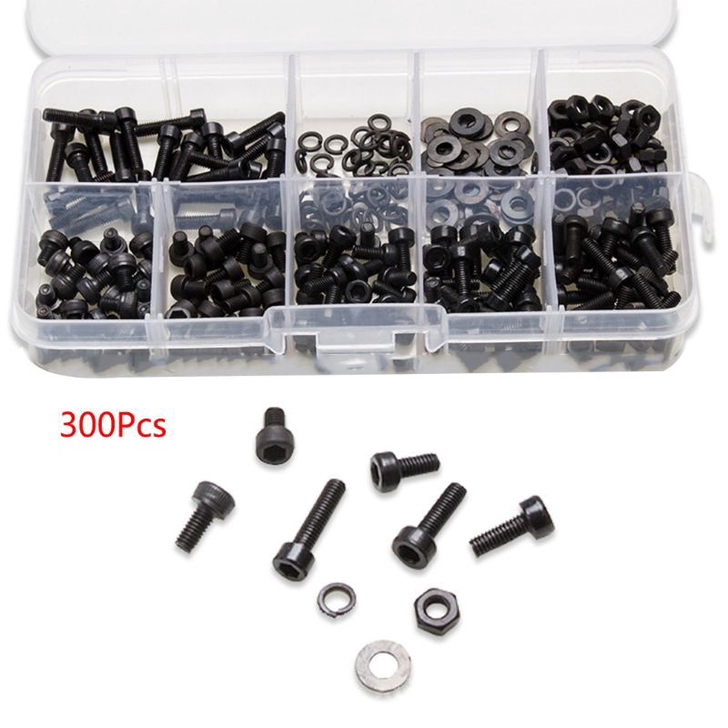 wowの 300Pcs/Box Black M3 Allen Bolts Hex Socket Round Cap Head Screws ...