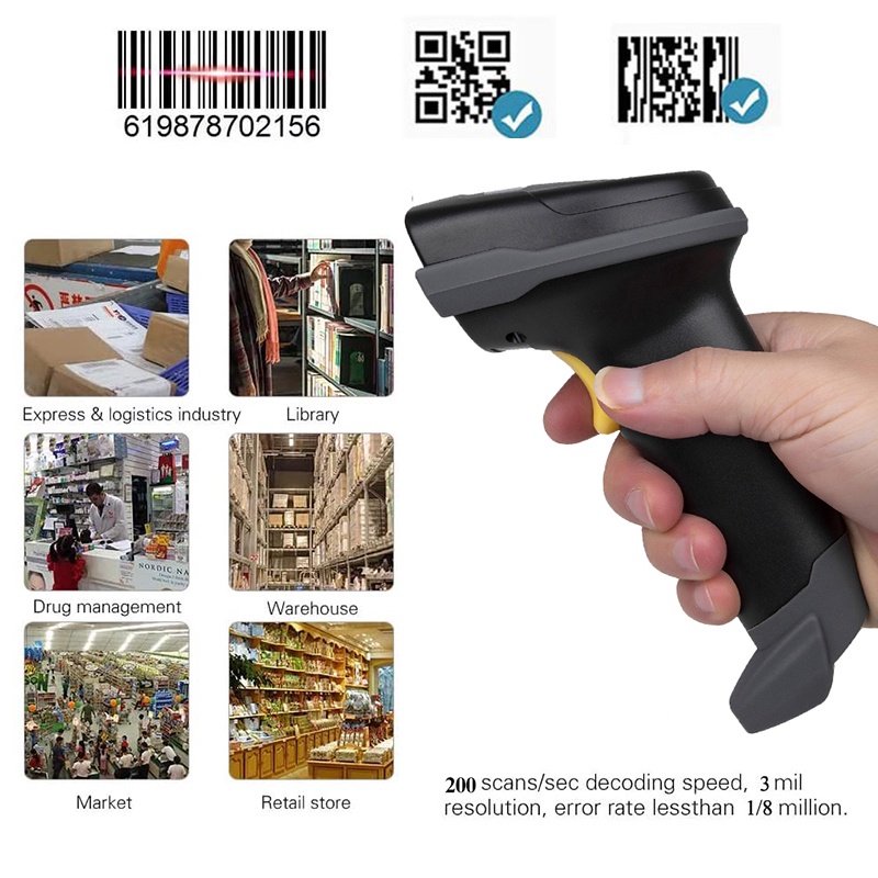 Wireless Barcode Scanner 2.4G Bluetooth Bar Code Reader With Stand Base ...