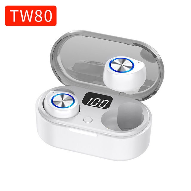 ชุดหูฟัง TWS TW80 ชุดหูฟังบลูทูธ 5.0 ชุดหูฟังไร้สายจริงเทคโนโลยีสีดำระเบิดหน้าจอสัมผัสแบบพกพา ...