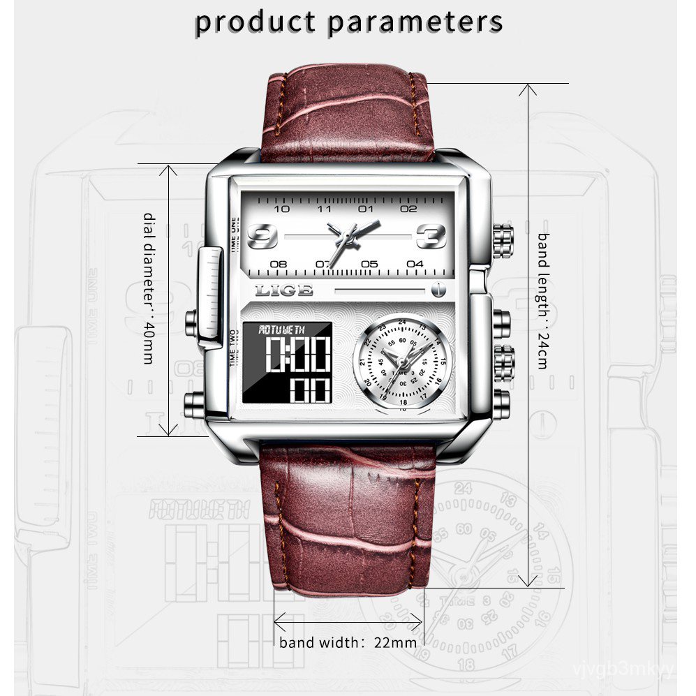 LIGE New Creative Square Men Watches Leather Quartz Wrist Watch Men ...