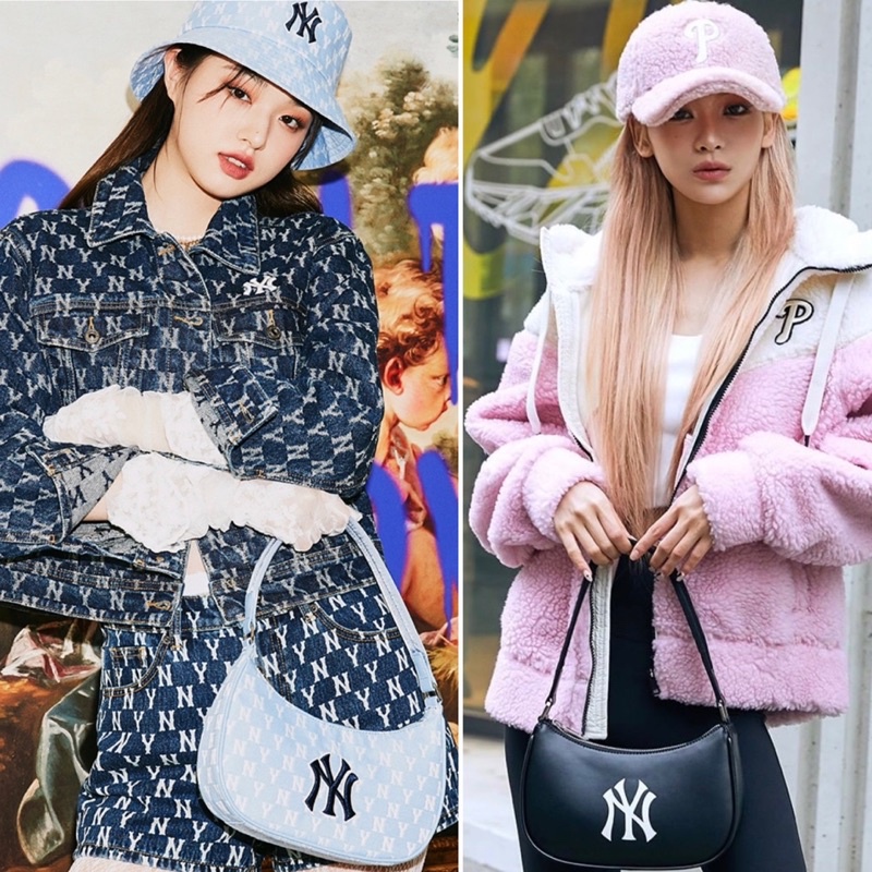 แท้MLB monogram jacquard hobo bag NEW YORK YANKEES กระเป๋าสะพายทรงพอช ...