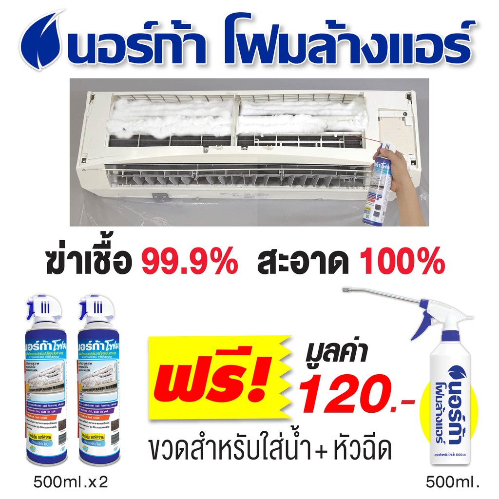 โฟมล้างแอร์ โฟมล้างแผงคอลย์เย็นแอร์ NORCA FOAM นอร์ก้า โฟม ขนาด 500ml ...