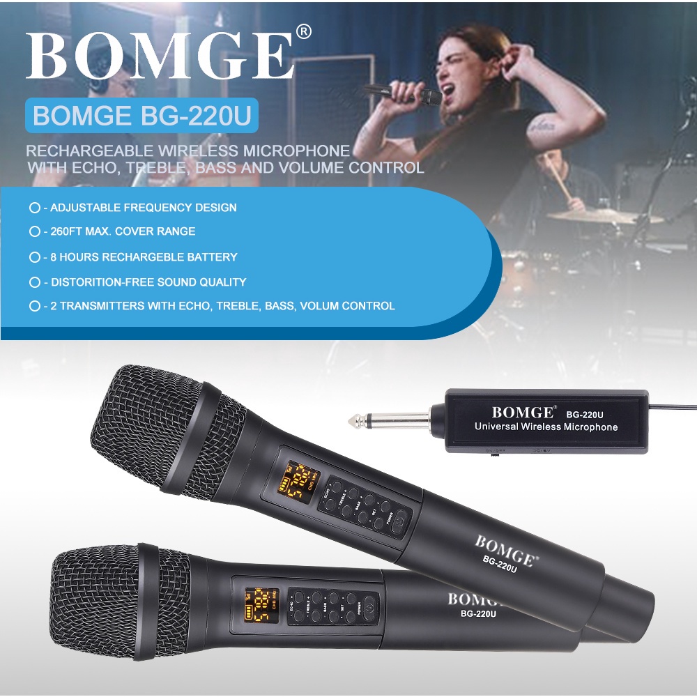 Bomge Uhf ไมโครโฟนคาราโอเกะไร้สาย 2 ไมโครโฟนสําหรับร้องคาราโอเกะแบบไร้สาย - w8z66pyqfy - ThaiPick
