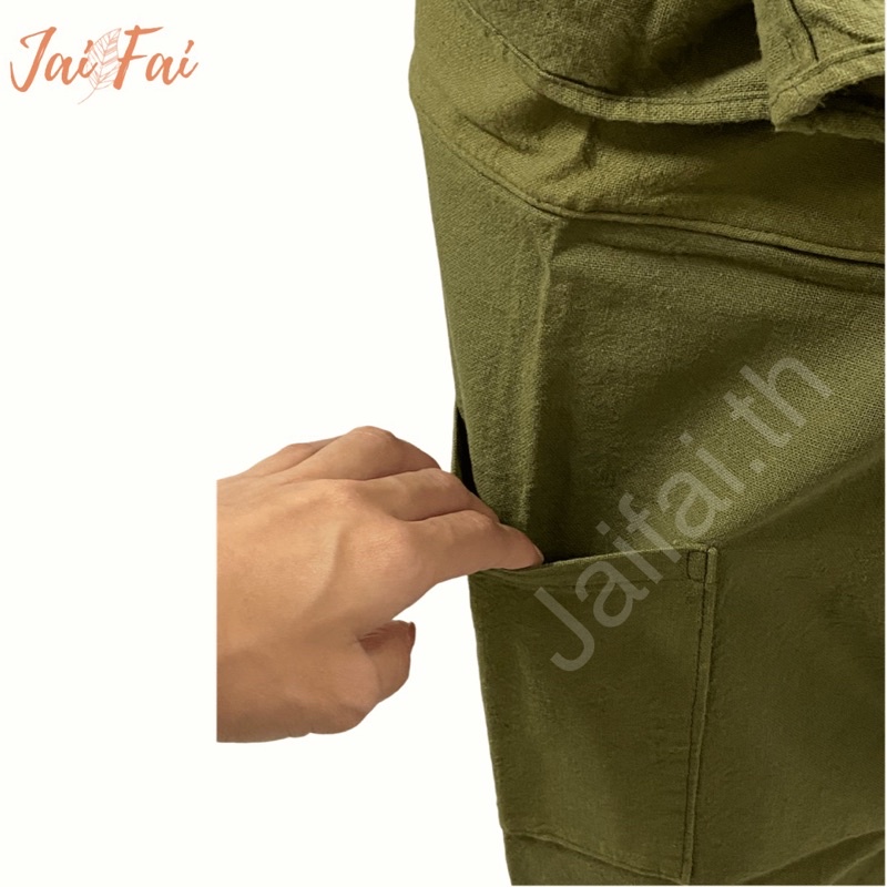 กางเกงเลผ้าฝ้ายขายาว ผ้าฟอกนุ่ม มีกระเป๋าข้าง - jaifai.th - ThaiPick